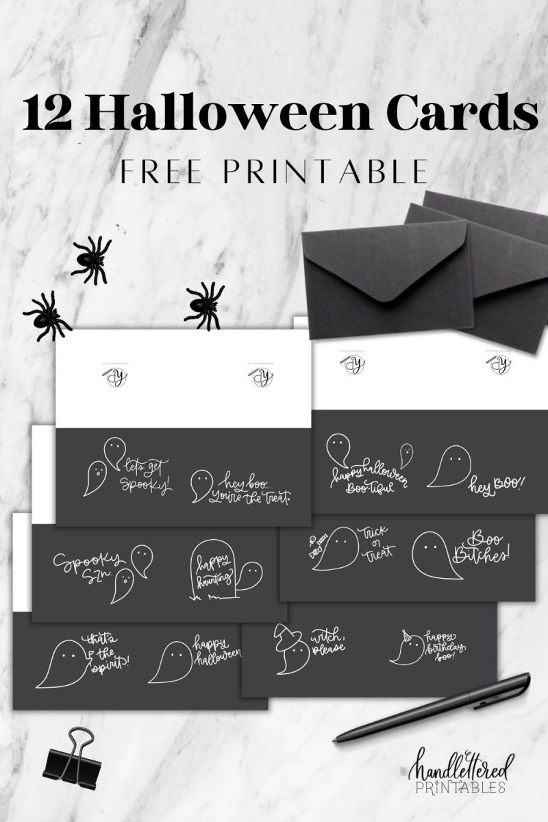 Free Printable Halloween Cards (12 Cute Ghosts!) - Hand Lettered Printables