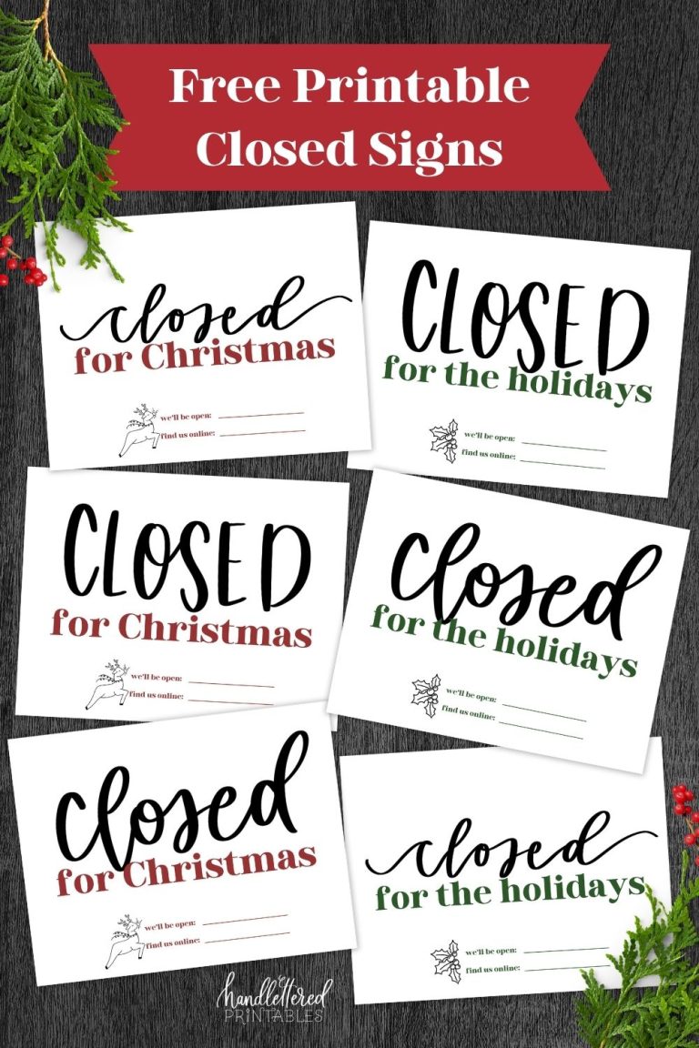 Free Printable Holiday Closed Signs (+ Christmas version) - Hand ...