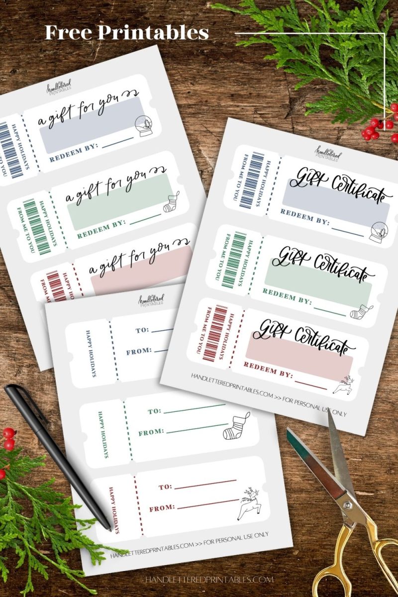 6 Free Printable Christmas Gift Certificate Templates - Hand Lettered ...