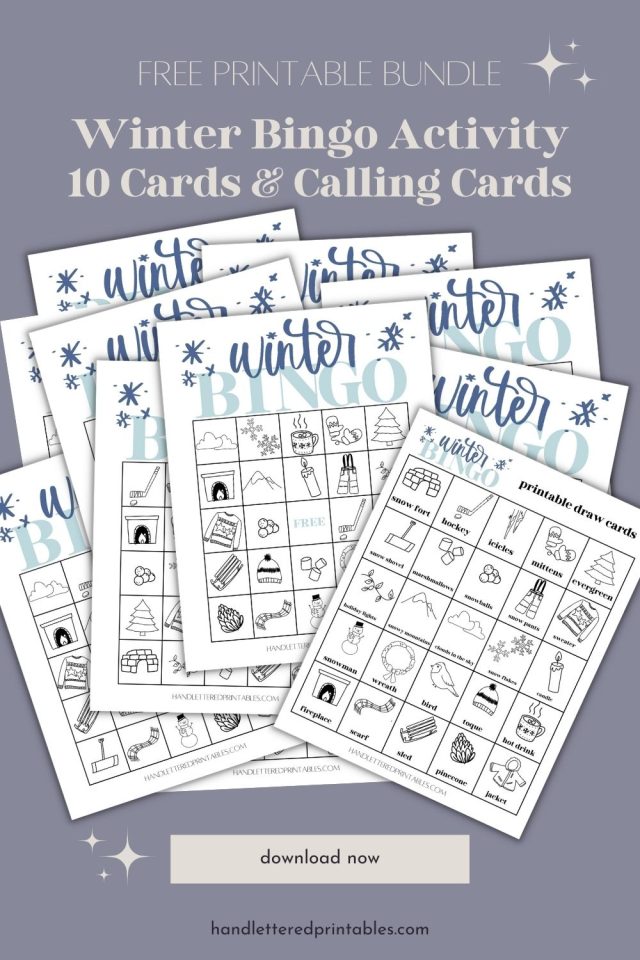 Free Printable Winter Bingo Game for Kids (10 Cards) - Hand Lettered ...