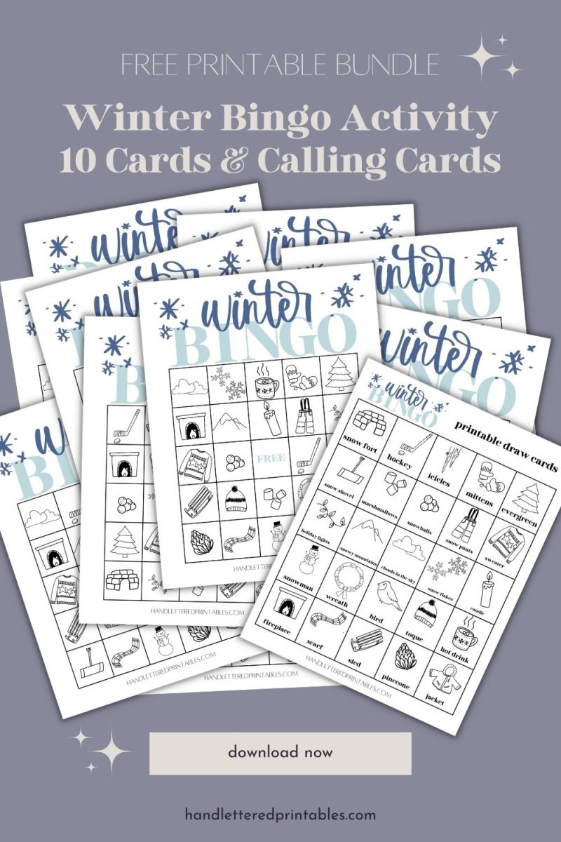 Free Printable Winter Bingo Game for Kids (10 Cards) - Hand Lettered ...