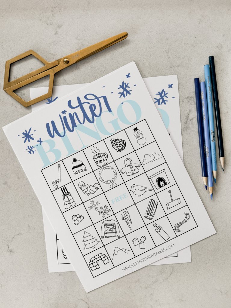 Free Printable Winter Bingo Game for Kids (10 Cards) - Hand Lettered ...