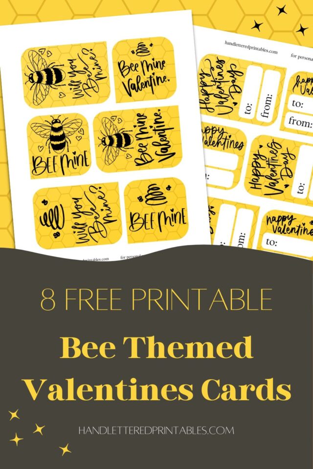 Will You Bee My Valentine? Free Printable Cards - Hand Lettered Printables