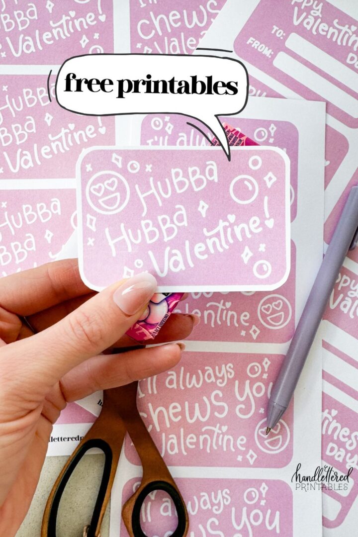 Bubble Gum Valentines Cards Free Printable - Hand Lettered Printables