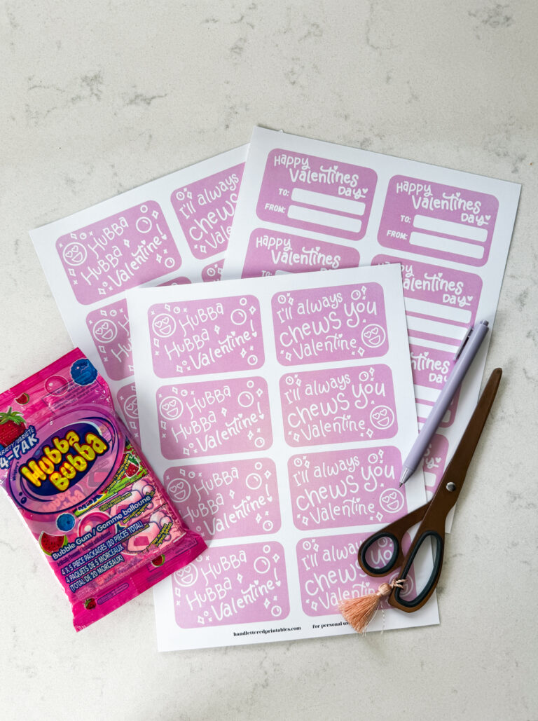 Bubble Gum Valentines Cards Free Printable - Hand Lettered Printables
