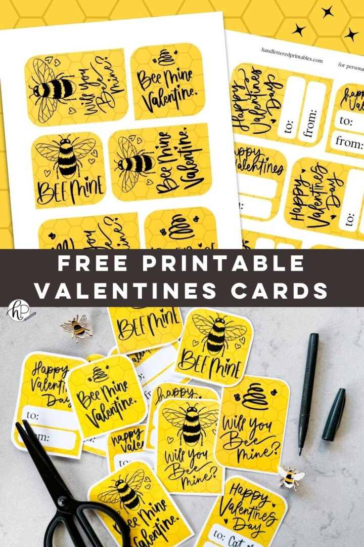 Will You Bee My Valentine? Free Printable Cards - Hand Lettered Printables