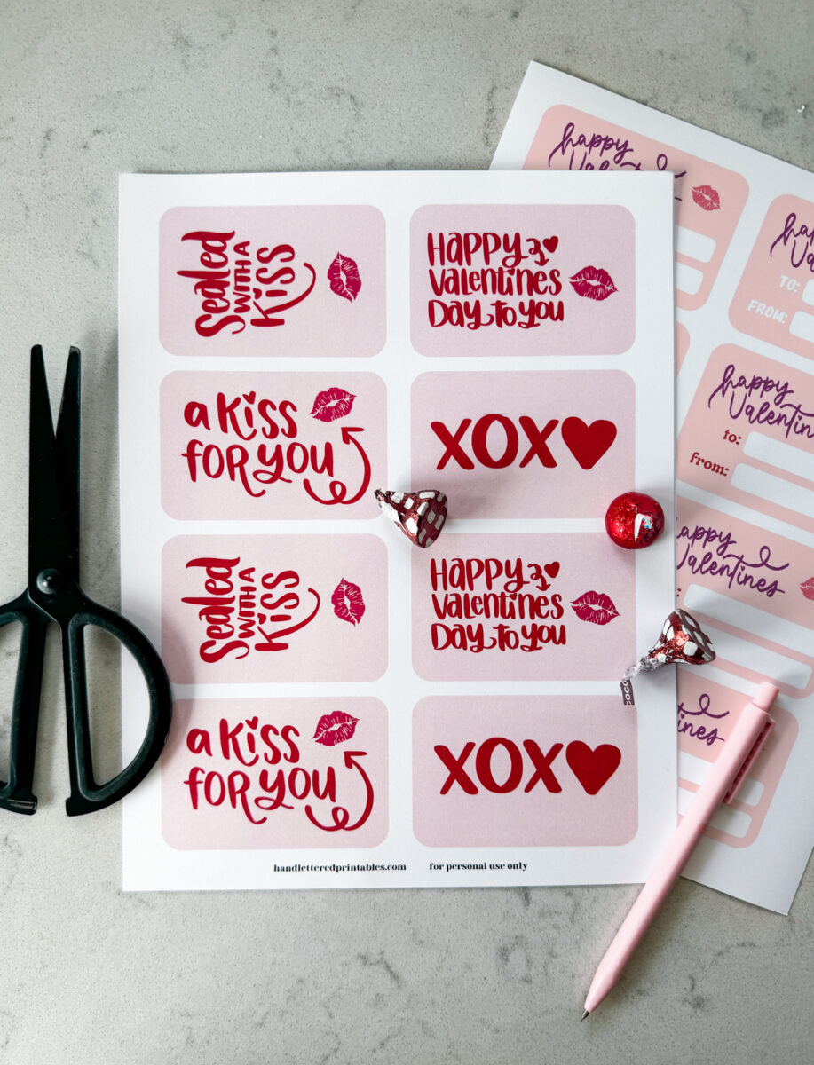 Kisses Valentines Cards Free Printable - Hand Lettered Printables