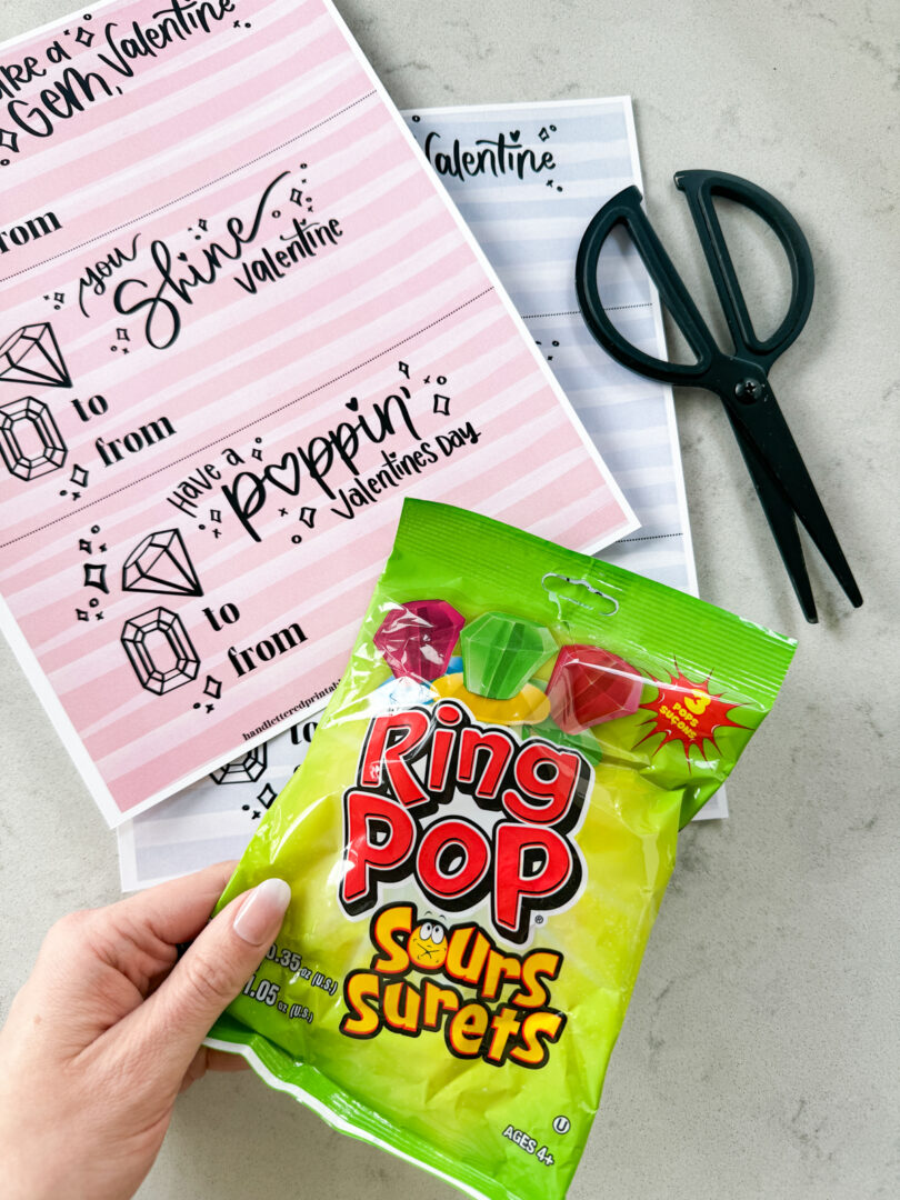 Free Printable Ring Pop Valentines Cards or Tags - Hand Lettered Printables