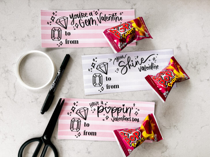 Free Printable Ring Pop Valentines Cards or Tags - Hand Lettered Printables