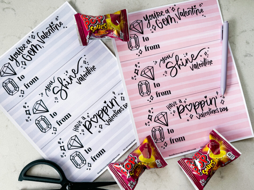 Free Printable Ring Pop Valentines Cards or Tags - Hand Lettered Printables