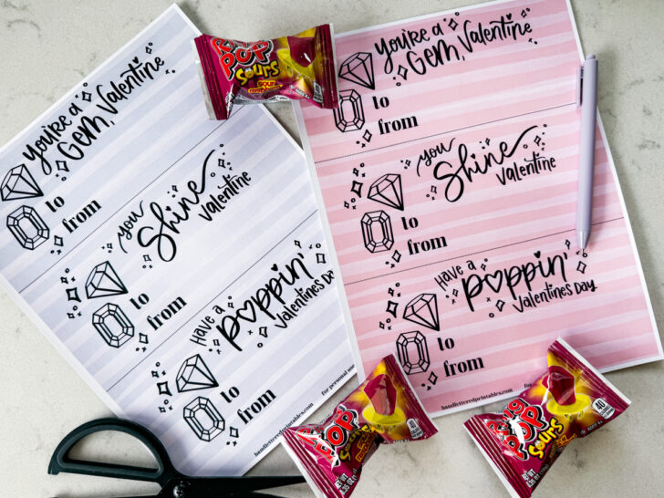 Free Printable Ring Pop Valentines Cards or Tags - Hand Lettered Printables