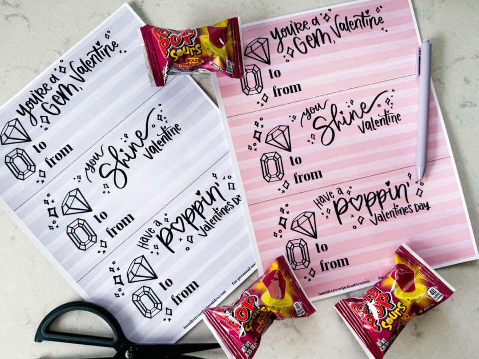 Free Printable Ring Pop Valentines Cards or Tags - Hand Lettered Printables