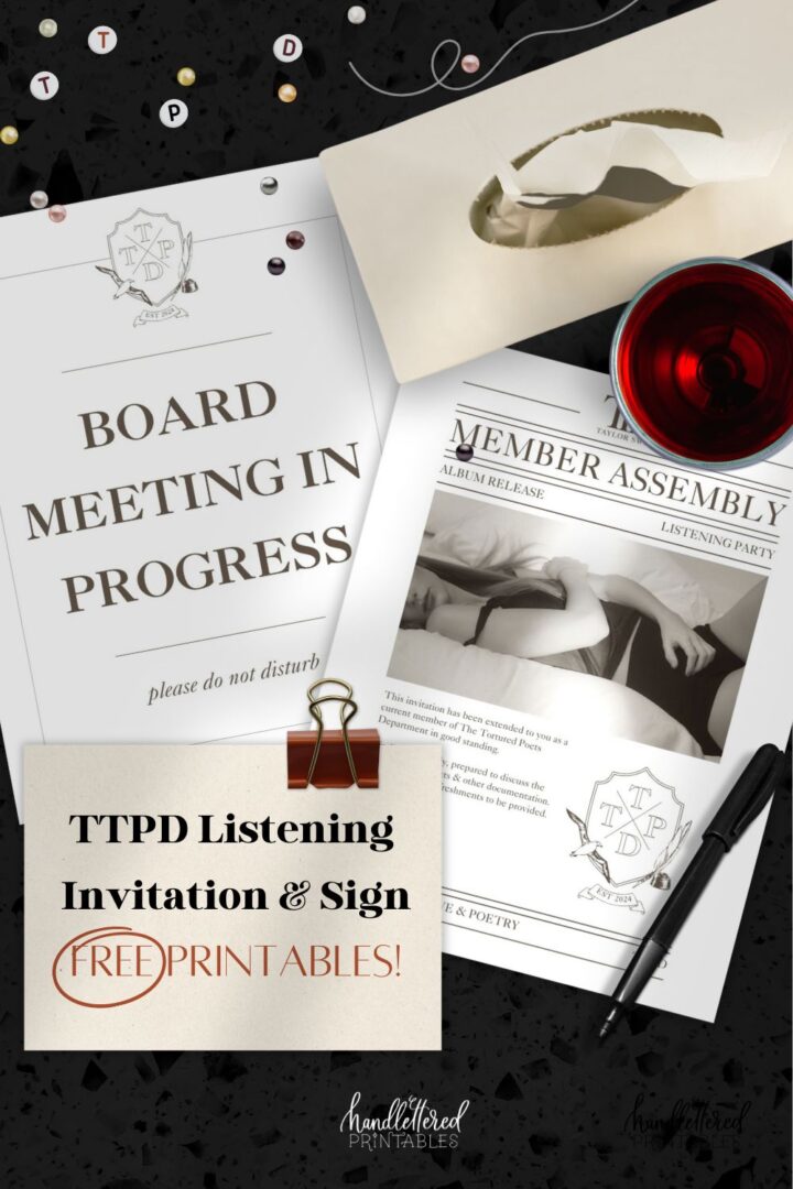 TTPD Listening Party Invitation & Sign Free Printables - Hand Lettered ...