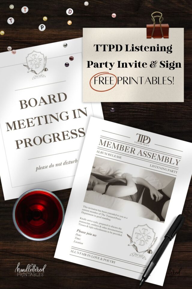 TTPD Listening Party Invitation & Sign Free Printables - Hand Lettered ...