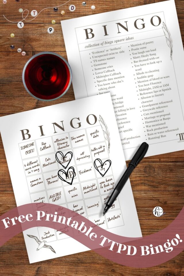 TTPD BINGO Free Printable - Hand Lettered Printables