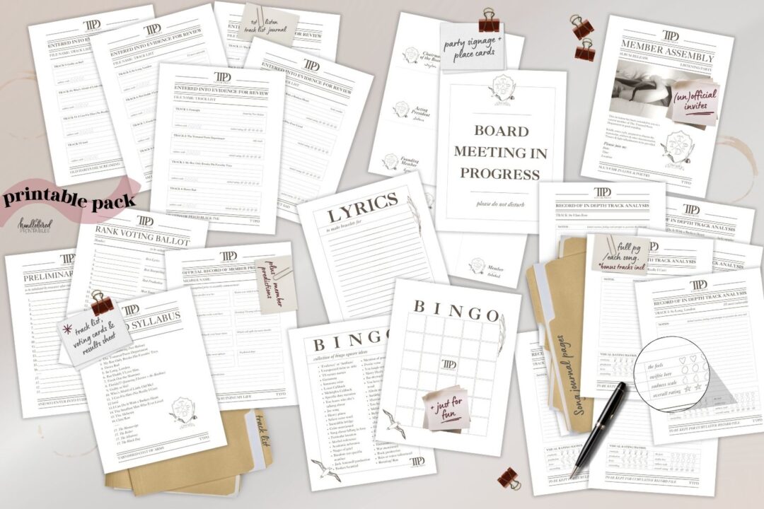 TTPD BINGO Free Printable - Hand Lettered Printables