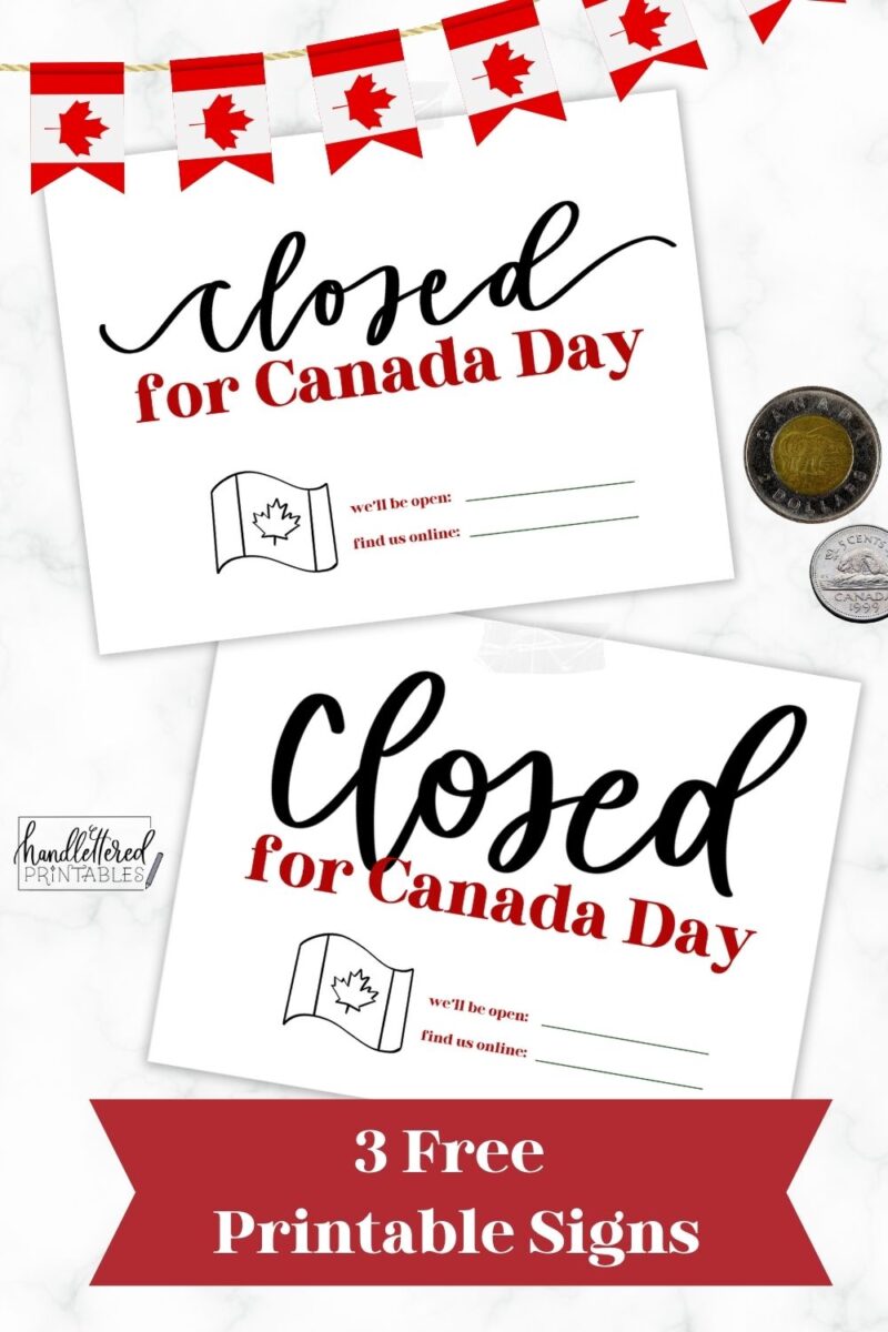 Free Closed Sign Printable for Canada Day - Hand Lettered Printables