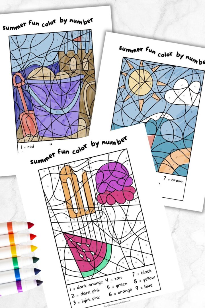 Free Printable Summer Color by Number Activity Pages - Hand Lettered ...