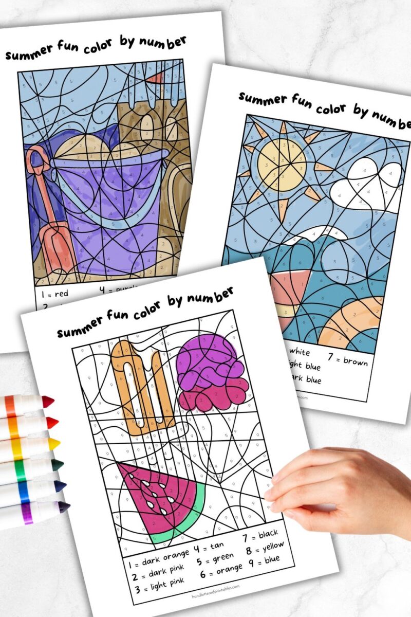 Free Printable Summer Color by Number Activity Pages - Hand Lettered ...